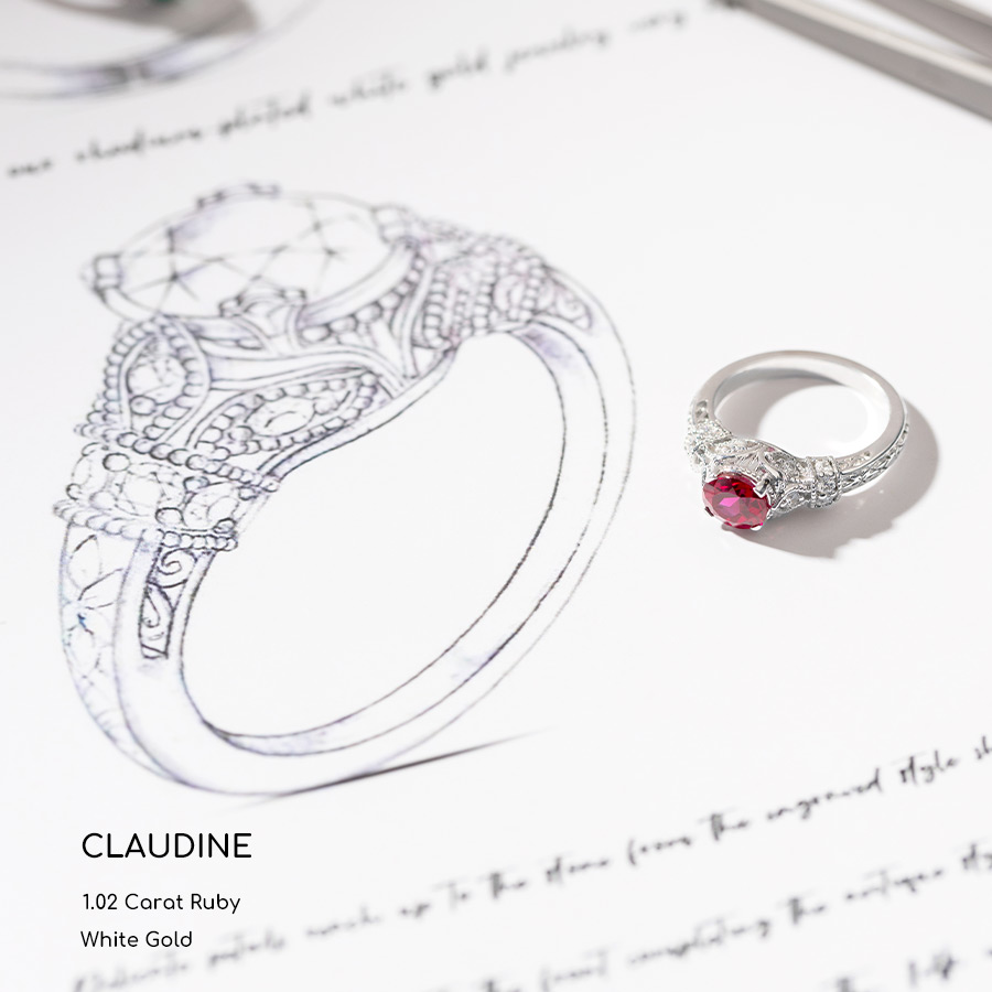 Claudine Ring with Round Emerald, I Diamond | 1.09 carats Round Emerald Vintage Ring in 9k ...