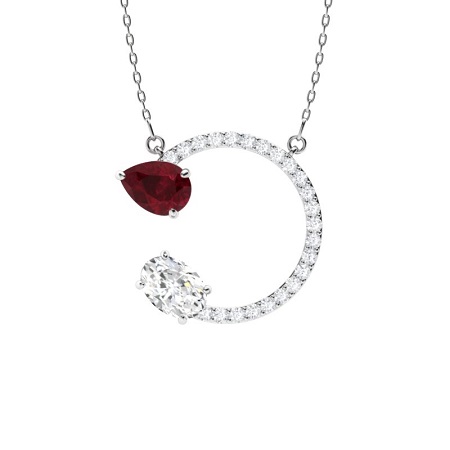 Mott Necklace with Pear Ruby, VS Diamond, I Diamond | 1.85 carats Tear ...