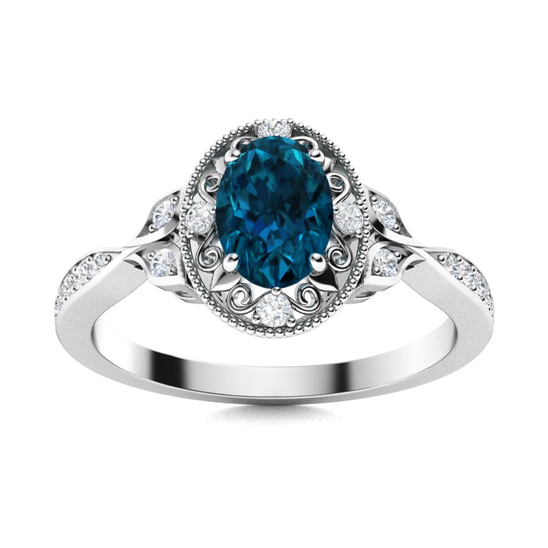 Vulture Ring with Oval London Blue Topaz, I Diamond | 1.15 carats Oval ...